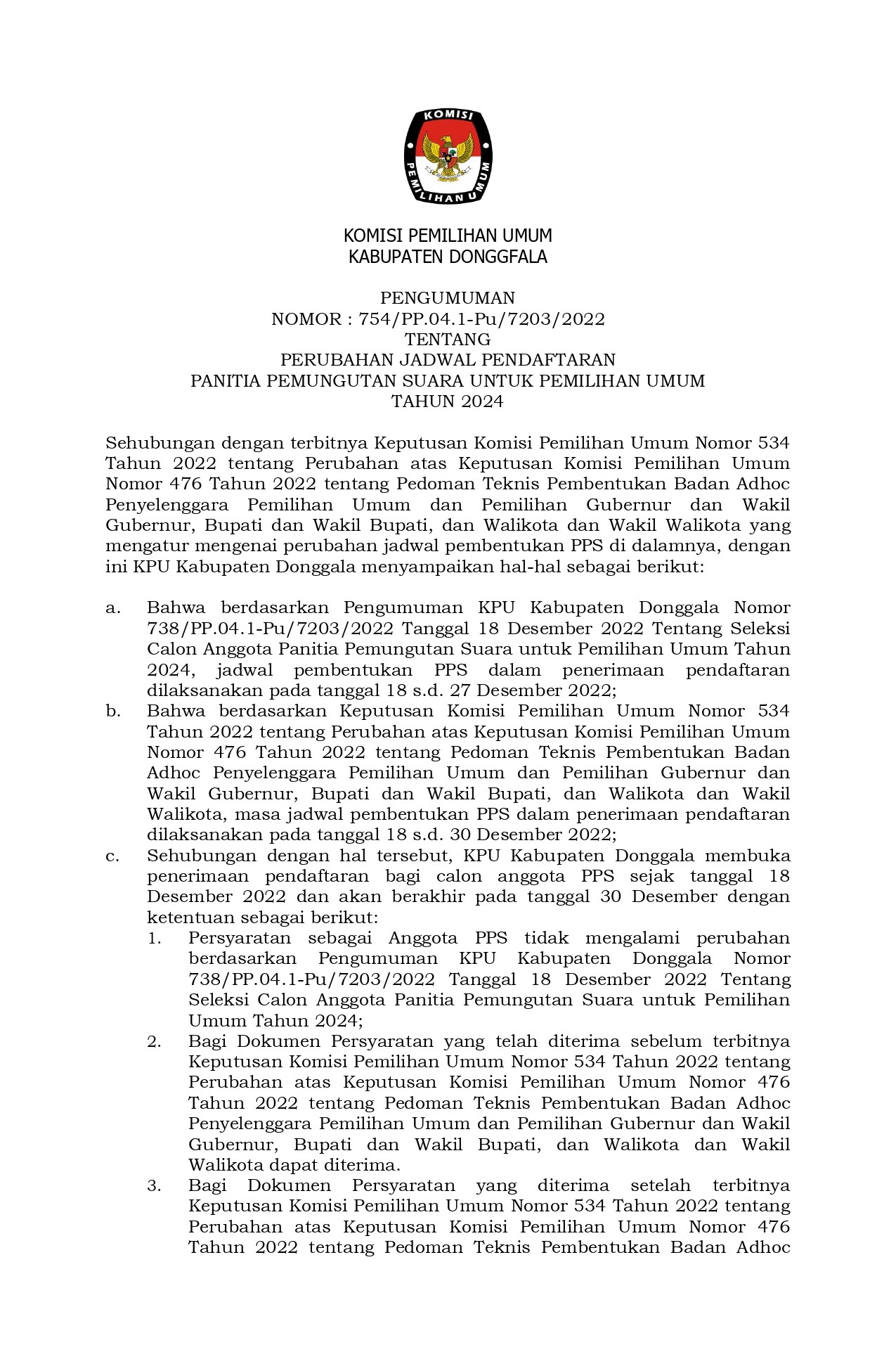 KPU KAB-DONGGALA - PERUBAHAN JADWAL PENDAFTARAN PANITIA PEMUNGUTAN ...